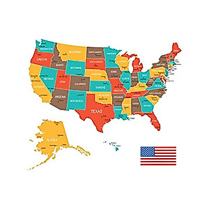 Laminated Colorful Classroom Map Of United States USA With Major Cities State Capitals Multi Colored Elementary School Class Educational Decoration Poster Dry Erase Wall Art 36x24