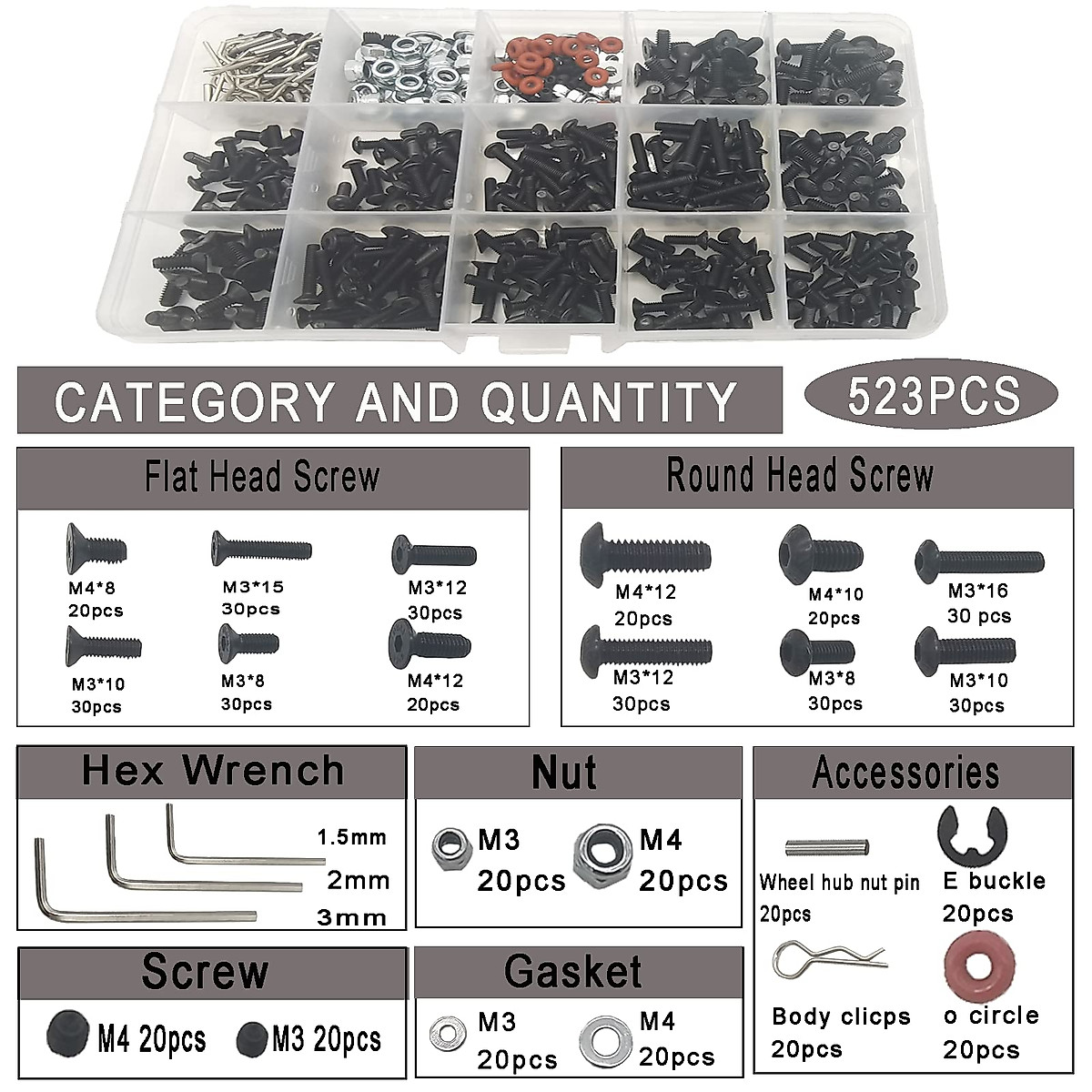 535PCS RC Screws Kit and RC Screwdrivers Hex Nut Socket Set,RC Repair Tool for Traxxas Axial Arrma HSP HPI Redcat Losi RC4WD 1/8 1/10 1/12 1/16 RC Car Truck Crawler (Red)