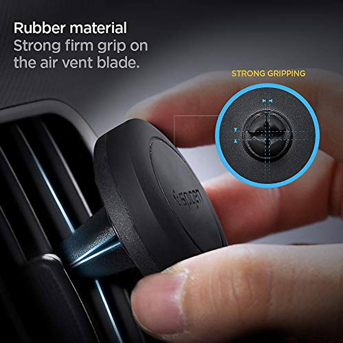 Spigen Quad Air Vent Magnetic Car Mount [2 Pack] Matte Finish Phone Cradle Holder with 4 Metal Plates - Black