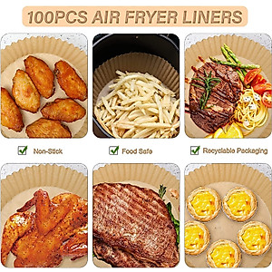 CREATIVE KITCHEN(CK) Air Fryer Liners| 6.3 inches 100PCS Disposable Paper Liners | Non-Stick Parchment Paper Liners | Oil-Proof, Water-Proof, | Airfryer Liners For Oven Baking| Roasting Microwave