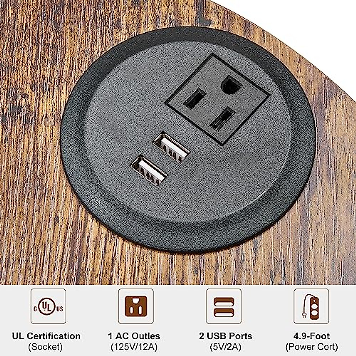 BEWISHOME Round End Table with Charging Station, Side Table Accent Table Nightstand Bedside Table with 3-Tier Shelves, Small Table for Living Room Bedroom Couch Table Coffee Table Rustic Brown KTZ51Z