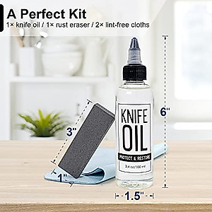 PuGez Knife Oil Rust Eraser Kit, Extra large Rust Eraser, Sword Oil Knife Maintenance Oil (3.4 oz) for Carbon Steel Knives, Protection ＆ Lubricant Knife Care Cleaning Set, Blade Oil for Knives