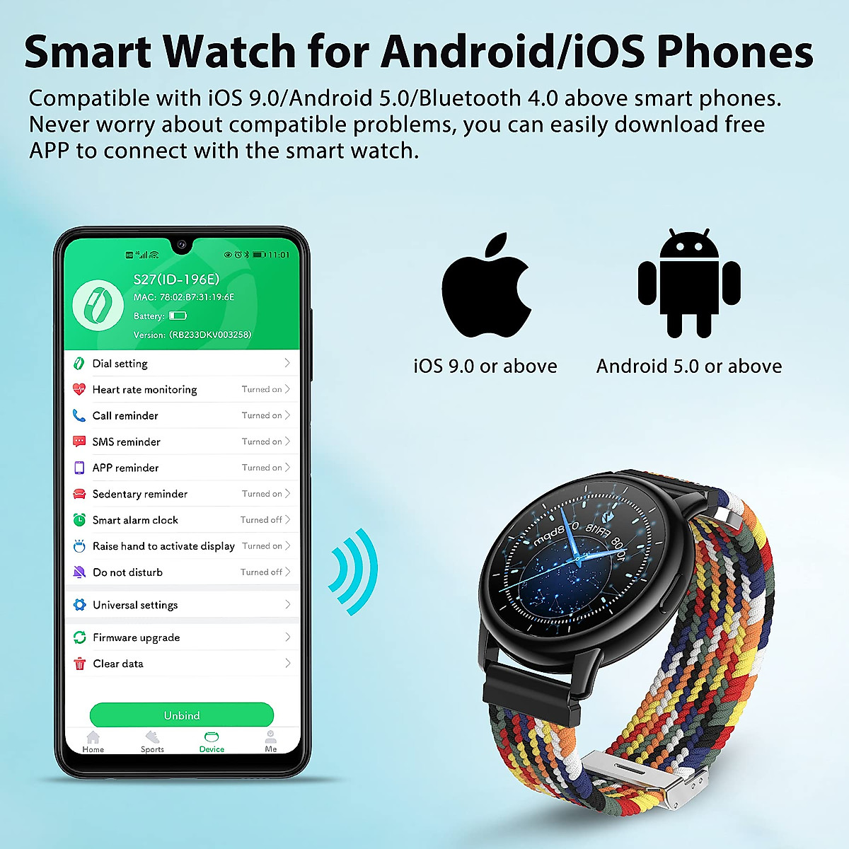 Eastcoo Smart Watch for Android/iOS Phones, 1.3'' HD Touch Screen Fitness Tracker Watches, Waterproof Smart Watch for Women with Text and Call Alerts, Heart Rate, Sleep Monitor Smartwatch for iPhone