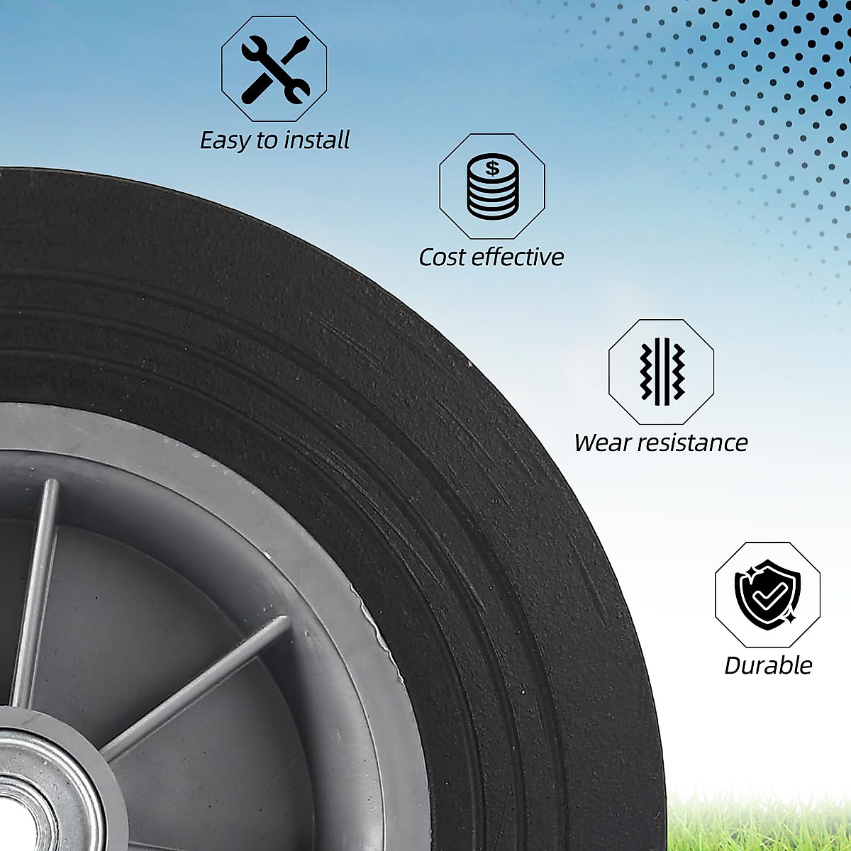 AR-PRO (2-Pack 10'' x 2'' Flat Free Solid Rubber Tire and Wheel, 3/4" & 5/8" & 1/2" Axles Bore Hole with 2.23" Offset Hub, Replacement 10 Inche Wheel for Dolly Hand Trucks and Wheelbarrows