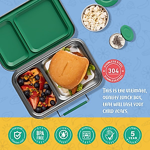AOHEA Stainless Steel Lunch Box for Kids, Leak Proof Bento Lunch Box BPA Free 304 Stainless Steel Bento Box Stainless Bento Box with Containers for School and Office(Green)