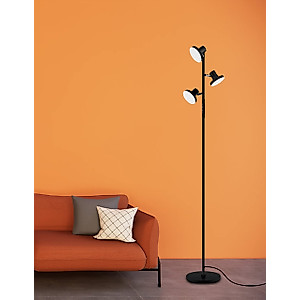 MOFFE Modern Tree Floor Lamp,3 Lights Adjustable Rotate and Stepless Dimming,Stand Up Tall Pole Lamps with Remote and 2 Batteries for Living Room Bedroom Office Reading - Industrial Style Black