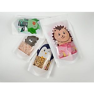 Cute Animal Goodies Bags | Reusable Stand Up Pouch with Clear Window | Zipper Closure | Resealable | Heat-Sealable | Great for Gift & Small Business (3 SIZE, 24, Count)