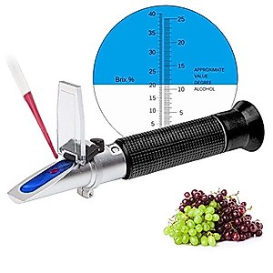 Refractometer for Grape Wine Brewing, Measuring Sugar Content in Original Grape Juice and Predicting The Wine Alcohol Degree, Dual Scale of 0-40% Brix & 0-25% vol Alcohol, Wine Making Kit