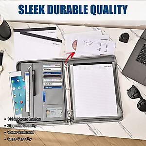 Sbrinnaliao 3-Ring Padfolio Portfolio Binder Organizer,PU Leather Folder Binder Business Planner Notebook Zippered Portfolio for Women/Men with Document Sleeve,Letter/A4 Size Clipboard