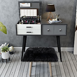 Noahas Black Faux Fur Table Runner,Cute Seat Chair Cushions for Dining Chairs,Fluffy Fur Placemats,Faux Sheepskin Chair Pads,Fuzzy Square Fur Chair Cover,Locker Rug,Table Mat (1.6 x 1.6 ft,1 Pack)