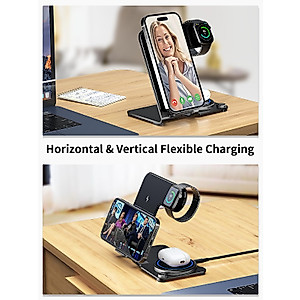Wireless Charger 3 in 1,Aluminum Alloy Wireless Charging Stand 18W Fast Charging for iPhone 15/14/13/12/11/Pro/Max/XS/XR/X/8, iWatch9/8/7/6/5/4/3/2/SE, Airpods Pro/3/2