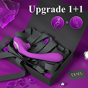 Sucking Vibrator for Women Sex Toys - 2IN1 Suction Vibrator Rose Sex Toy with 10 Air-pulsing & Vibrating Dildo Modes, Flexible Shaft Use for Clit Sucker, G Spot Vibrating Dildos Thrusting Vibrators