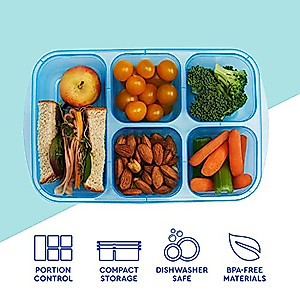 EasyLunchboxes® - Patent-Pending Bento Lunch Boxes - Reusable 5-Compartment Food Containers for School, Work, and Travel, Set of 4, (Jewel Brights)