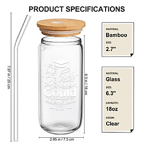 Graduation Gifts - Graduation Gifts for Her 2024 - Class of 2024 - She Believed She Could So She Did - Graduation College Student Gifts New Job Gift Congratulations Gifts - 18oz Glass Coffee Cup