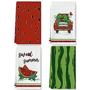 AnyDesign Watermelon Kitchen Dish Towel 18 x 28 Sweet Summer Tea Towels Watermelon Truck Hand Drying Cloth Towel Decorative Dishcloth for Holiday Kitchen Cooking Baking Bathroom, 4Pcs