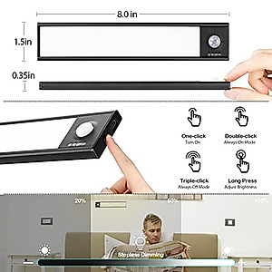 Under Cabinet Lights, 2 Pack 32 LED Closet Lights Motion Sensored Activated & Battery Operated, Wireless LED Under Counter Lights for Kitchen, USB Rechargeable Magnetic Cabinet Lighting for Bedroom