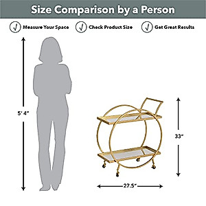 FirsTime & Co. Gold Odessa Bar Cart, 2 Tier Mobile Mini Bar, Kitchen Serving Cart and Coffee Station with Storage for Liquor, Metal and Mirror, Modern, 28 inches