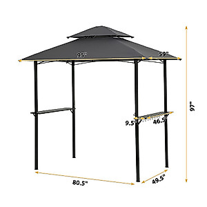 8 X 5 Ft Outdoor BBQ Grill Gazebo for Patios,Double Tier Waterproof Grill Canopy Gazebo Metal with Vented Top,Hook and Bar Counters,Grey