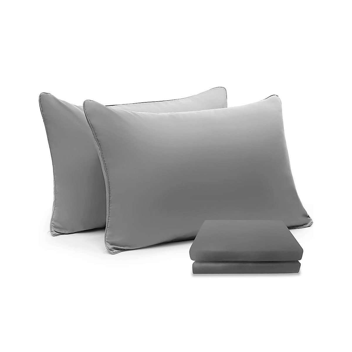 Bedemu King Size Pillow Cases Set of 2-Grey Cotton Zipper Pillow Cases with Zippered Hidden, Ultra Soft Pillow Covers with Piping for Easy Care, 600 Thread Count & Breathable Pillow Case, 20”x36”, 2P