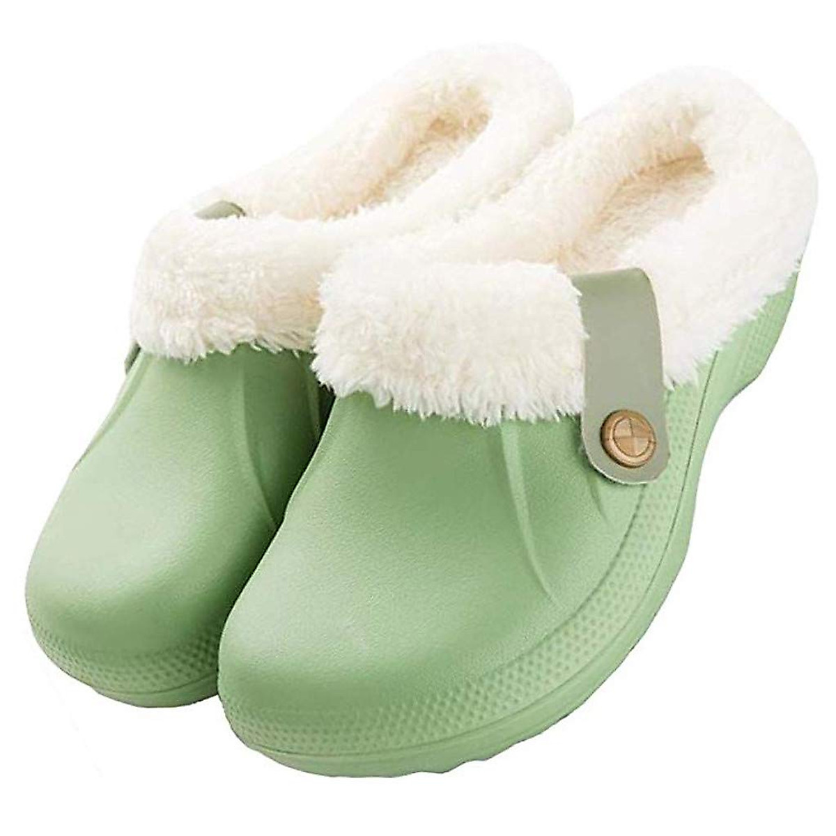 TooTu Waterproof Slippers Women Men Plush Lined Clogs Winter Garden Shoes Warm House Slippers Indoor Outdoor Green