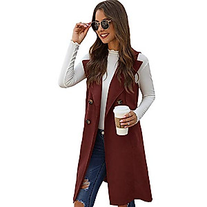 SheIn Women's Double Breasted Long Vest Jacket Casual Sleeveless Pocket Outerwear Longline Burgundy X-Large