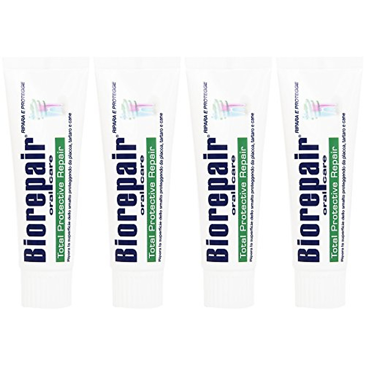 Biorepair: "Total Protective Repair" Toothpaste with microRepair * 2.5 Fluid Ounce (75ml) Tubes (Pack of 4) * [ Italian Import ]