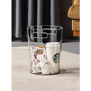 JEIMALEN Transparent Trash can Wastebasket with Handle Plastic Small Cylindrical Garbage Can for Kitchen, Bedroom, Home Office, Craft Room, Dorm Room, Powder Room,Toilet Trash Bin (M)