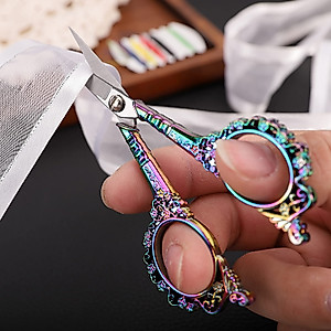 YOUGUOM Embroidery Scissors, Stainless Steel Sharp Sewing Scissor for Cross Stitch, Needlework, Threading Cutting Handcraft Craft Art Work DIY Tool - 4.5in Rainbow Vintage European Style