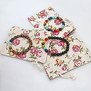 FASOTY Lot of 50 Rose Drawstring Burlap Bags Flower Pouches Bags Linen Gift Bags Floral Jewelry Pouch Jute Sacks for Wedding Favor Party Gifts, Bridal Shower, Birthday, DIY Craft, 3.7x5.2 Inch