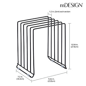 mDesign X-Large Steel Storage Tray Organizer Rack for Kitchen Cabinet - Divided Holder with 5 Slots for Skillets, Frying Pan, Pot Lids, Cutting Board, Baking Sheets - Concerto Collection - White