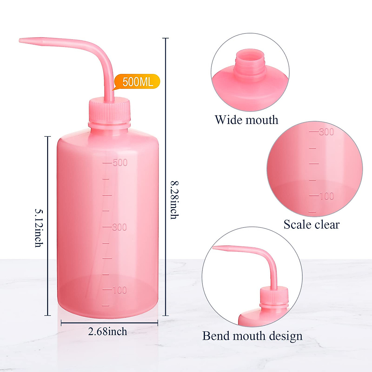 Wash Bottle 12 Pcs 17 Oz/ 500 ml Plastic Safety Wash Bottle Medical Lab Squeeze Bottle with Narrow Mouth Scale Labels Tattoo Bottle for Tattoo Supplies Green Soap Cleaning Washing Bottle (Pink)