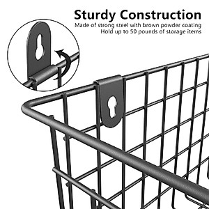 MaraFansie [Extra Large] Wire Basket 2-Pack Hanging Wall Organizer Cabinet Storage Basket Wall Mounted Shelves Rustic Farmhouse Decor for Home Kitchen Bathroom, BLACK