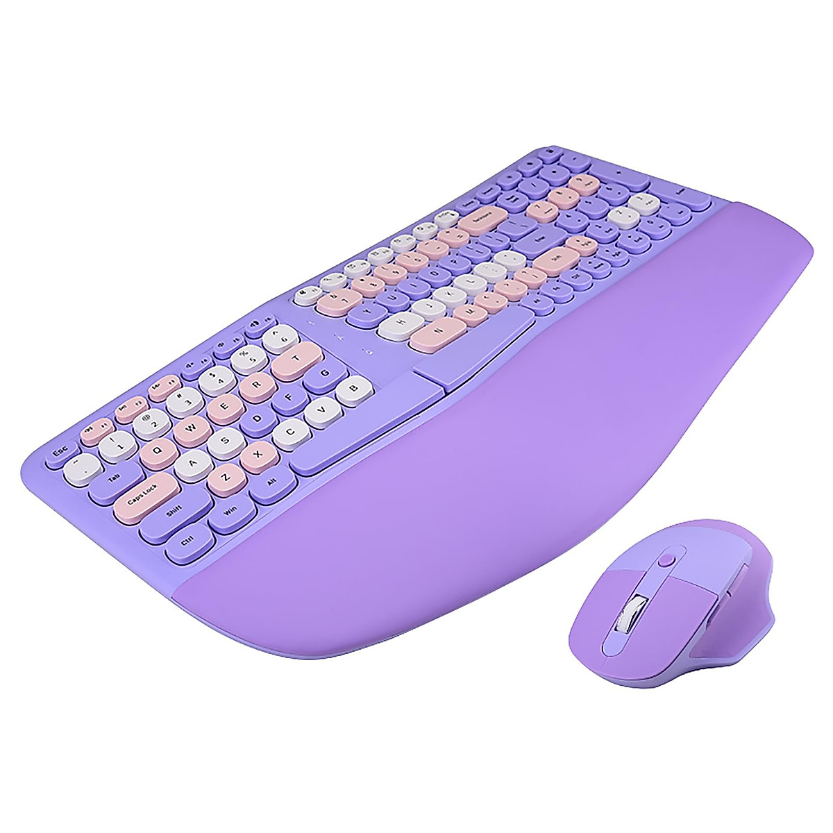 Wireless Ergonomic Keyboard and Mouse Combo with PU Wrist Rest, Carpal Tunnel Keyboard, 2.4G Colorful Split Ergo Keyboard, Comfortable Natural Typing, Compatible with PC/Laptop (Purple)