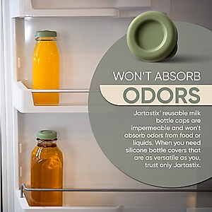 Jartastix Silicone Replacement Caps | 48mm Diameter Bottle Lids That Fit Perfectly Stanpac & Libbey Milk Glass Bottles | Reusable, Long-Lasting and Easy to Clean Bottle Caps (Green, 2 Pack)