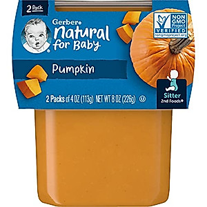 Gerber Natural for Baby 2nd Foods Baby Food Tubs, Pumpkin, Non-GMO Pureed Baby Food for Sitters, Made with Real Fruit, 2 - 4 Ounce Tubs Per Pack (Pack of 4)