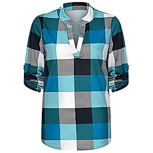Women's Crew Neck Ruffle Lantern Sleeve Causal Tunic Shirts Tops Blouse with Smocked Cuffs Plus Size Tops for Women 3X Punk Light Blue