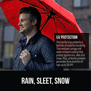 Gorilla Grip Compact Travel Umbrella for Rain, Windproof Reinforced Ribs, Teflon Coated, Portable, One-Click Automatic Open and Close, Collapsible and Lightweight Small Umbrella, 42 Inch, Red