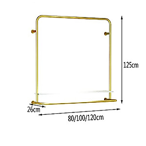 NEOCHY Wall-Mounted Clothes Rail, Clothes Display Rack with Shelves and 2 Rails, Industrial Tube Hangers, Closet Racks/Golden/100Cm