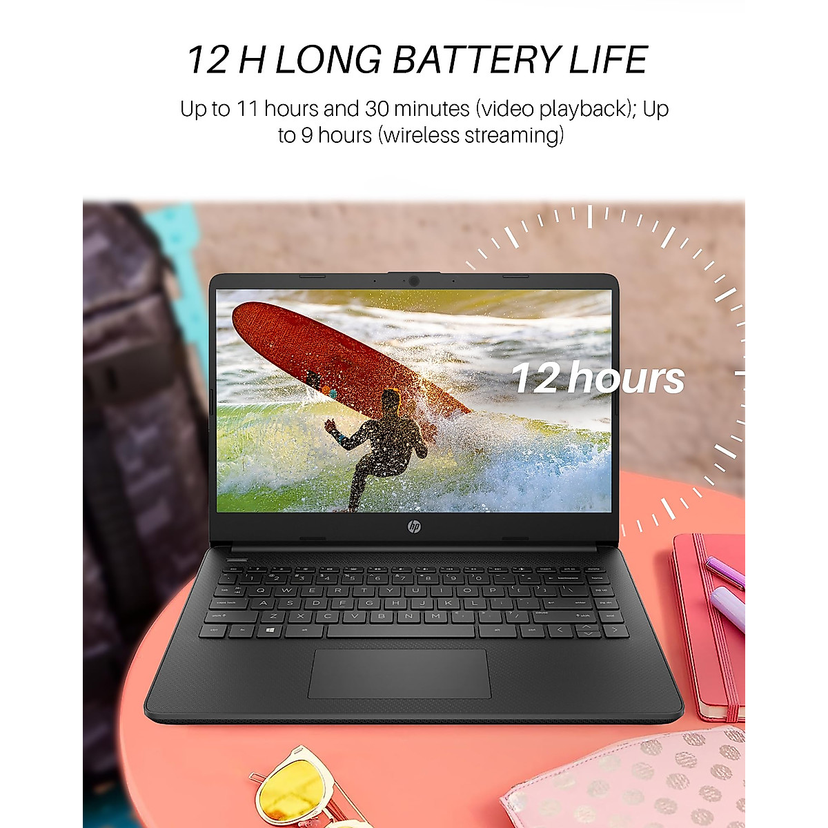 HP 2023 Newest 14" Thin and Light Laptop for Student and Business, Intel Celeron N4120, 16GB RAM, 320GB Storage (64GB eMMC+256GB Micro SD), 12H Long Battery, Win 11 Home S, Bundle with JAWFOAL