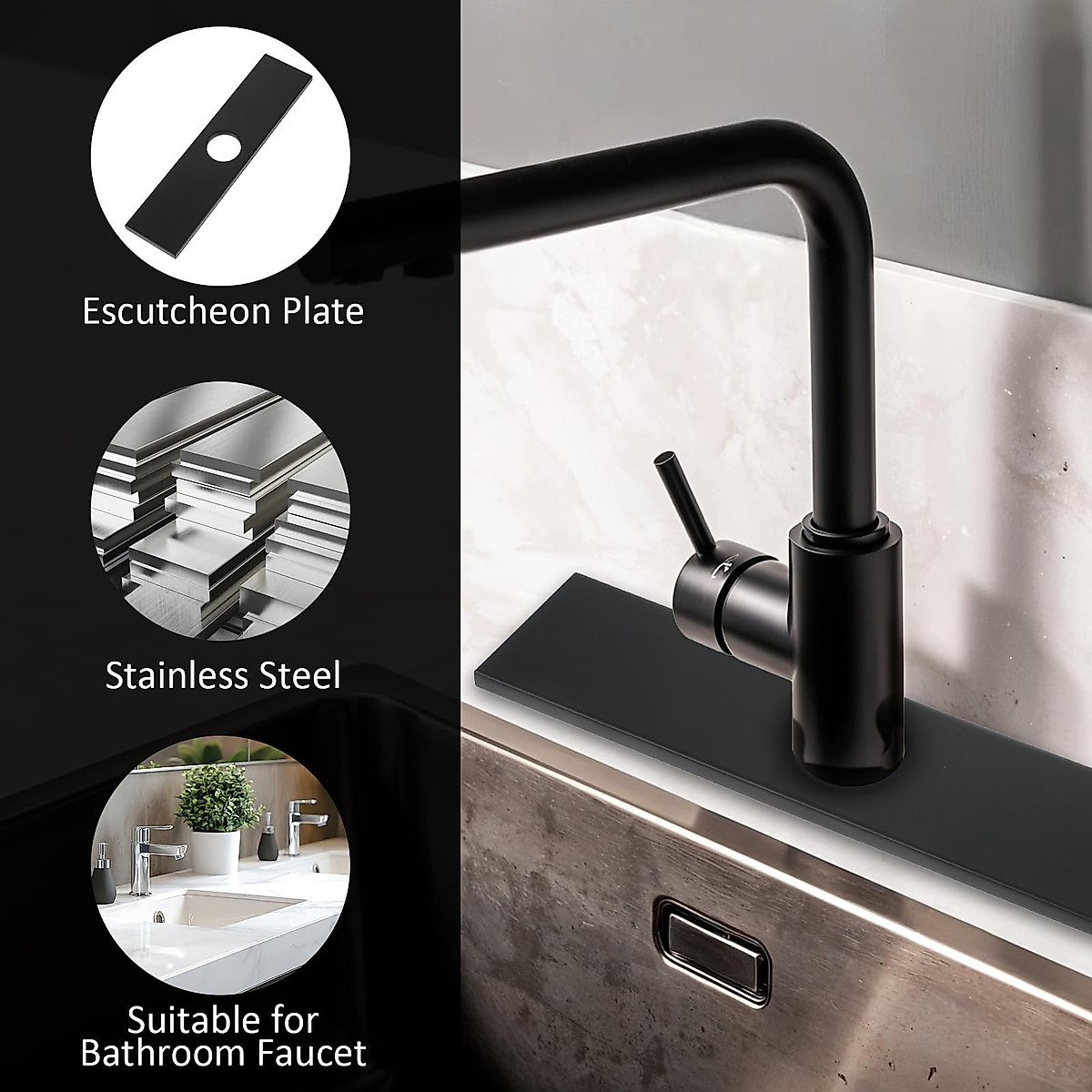 10 Inch Sink Hole Cover Deck Plates Matte Black Faucet Plate Stainless Steel Bathroom Faucet Escutcheon Plates Long Rectangle Cover Deck Plate Escutcheon for Kitchen Bathroom Sink