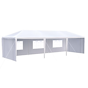 GLANZEND 10'x30' Outdoor Canopy Tent, Outdoor Party Tent Wedding Birthday Tents with 5 Removable Sidewalls, Gazebo w/Transparent Windows Outside Gazebo Event Tent for Garden Patio and Backyard, White