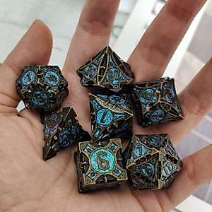 GIUADKXD Metal DND/ D&D Dungeons and Dragons Dice Set Trpg Board Game Polyhedron MTG Dice Set D20 Dice Game Accessories（Rolling Blue）