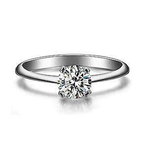 FANCIME 14k Solid White Gold 4 Prong Solitaire Brilliance Round Moissanite Simulated Diamond Engagement Wedding Ring Band For Women (1.0ct, D-E Color, VVS Clarity,) Size 8