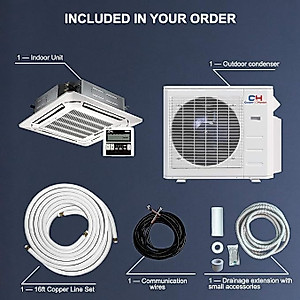 Cooper & Hunter 24,000 BTU Ceiling Cassette Ductless Mini Split AC/Heating System with Heat Pump Wall Thermostat and Installation Kit…