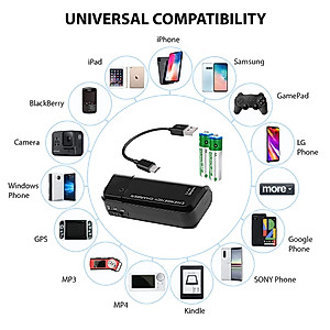 Success4Sport Portable AA Battery Travel Charger Works for Intel Nuc and Emergency Re-Charger with LED Light! (Takes 2 AA Batteries,USB-C) [Black]