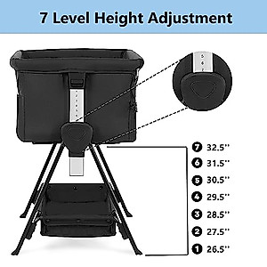 Dream On Me Lilly Bedside Bassinet for Baby, Lightweight and Portable Baby Bassinet, Seven Position Adjustable Height with Large Storage Area