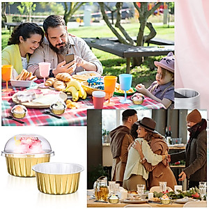 200 Pack 5oz Cupcake Liners with Dome Lids with 200 Pieces Spoons Bulk Aluminum Muffin Liners Foil Baking Cups Muffin Tin Dessert Pudding Holders for Individual Bakery Wedding Birthday Party