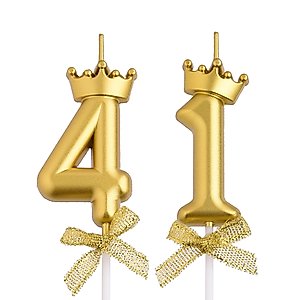 VSHILI 41st Birthday Candles, Gold 41 Year Old Number Birthday Candles, Happy Birthday Party Cake Topper Decoration Gifts for Women Men
