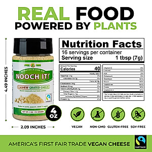 NOOCH IT! Fair Trade Dairy-Free Cashew Grated Cheeze | Vegan Parmesan ● Tasty Cheese Alternative | 4oz (Vegan "Parm", Gluten-Free)