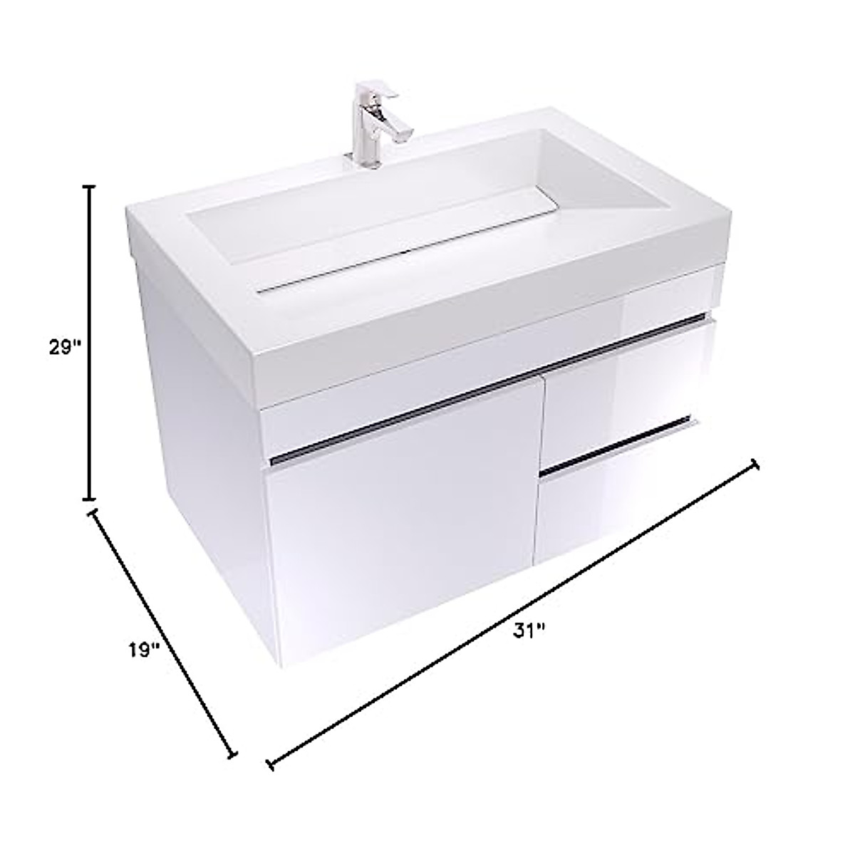 Lift Bridge Kitchen & Bath Assembled Wall-Mount Floating Bathroom Vanity with White Cultured Marble Top Sink Set, 31 in. W x 19 in. D x 29 in. H in White with Viteli + Genova Top